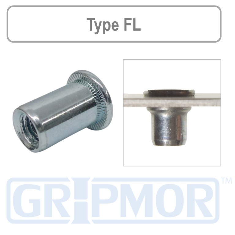 Flange Head, Plain Body Rivet Nut, Steel Zinc - Normandy Fasteners