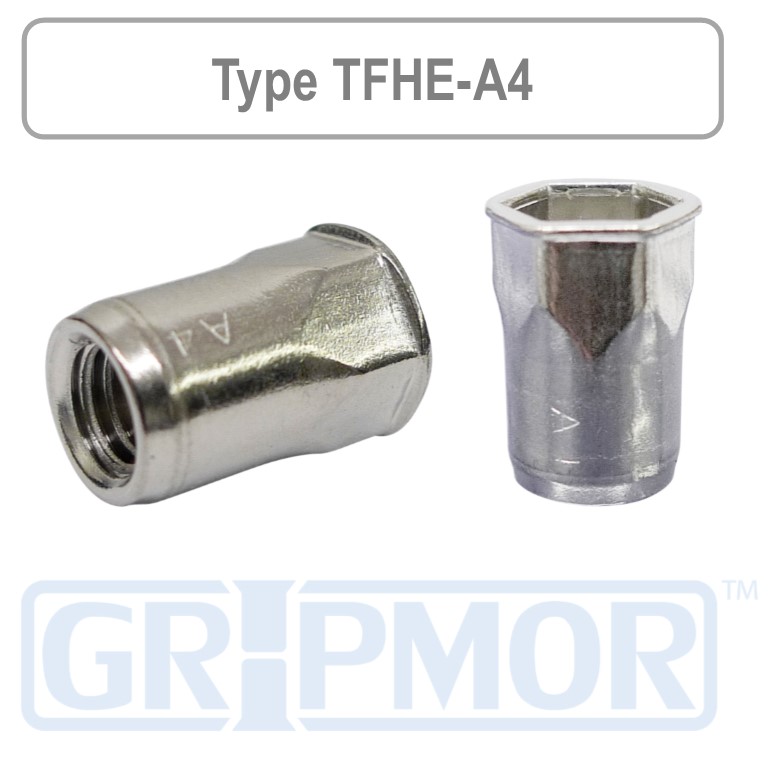 Reduced Head, Half Hex Body Rivet Nut, A4 Stainless Steel - Normandy ...