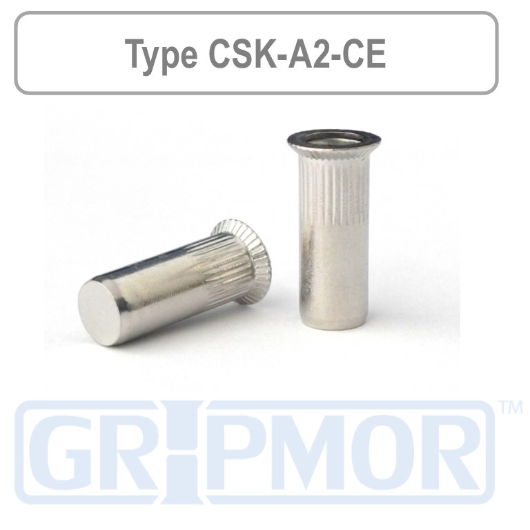 Countersunk Head, Knurled Body Rivet Nut, Closed End, A2 Stainless ...